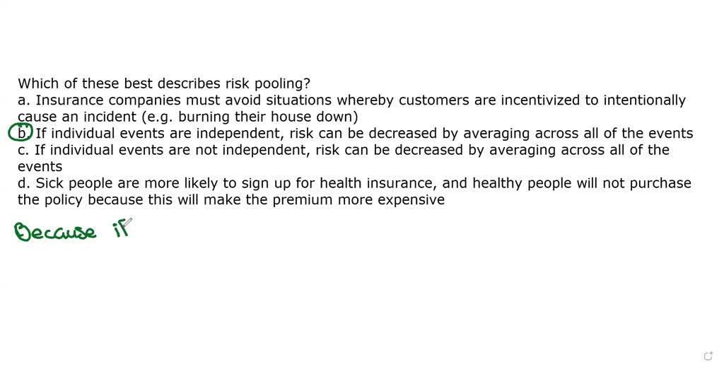 SOLVED: Which of these best describes risk pooling? Insurance companies ...