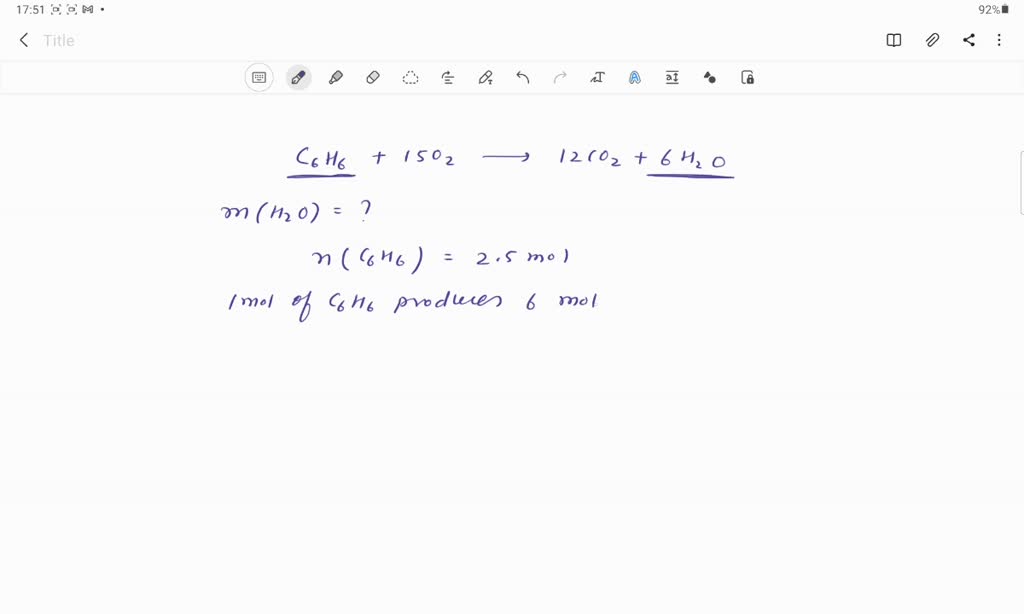 SOLVED: Consider the following balanced equation: 2 C6H6 + 15 O2 = 12 ...