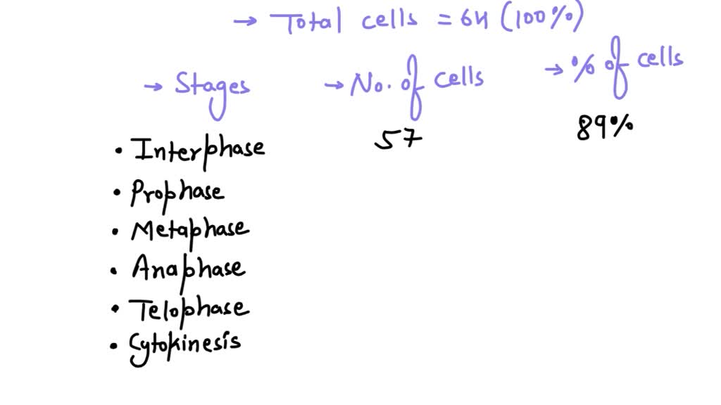 SOLVED: 'Solve percentages Number of Cells Percentage of Total Cells Stage Phase Interphase ...