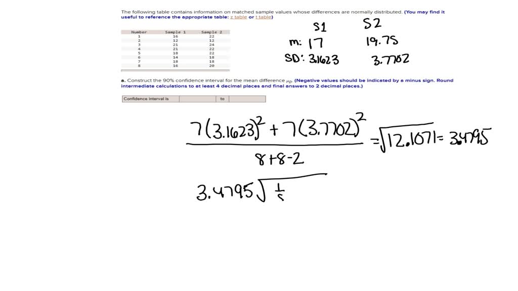 SOLVED: The following table contains information on matched sample ...