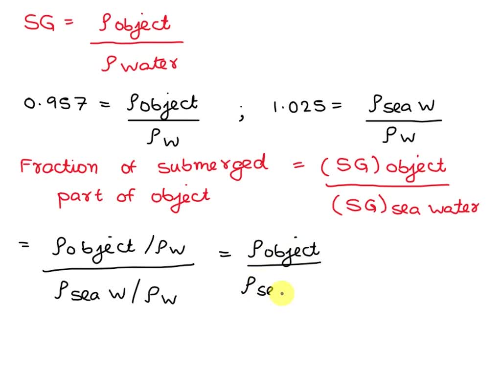 The specific gravity of an object is 0.957, whereas that of seawater is ...