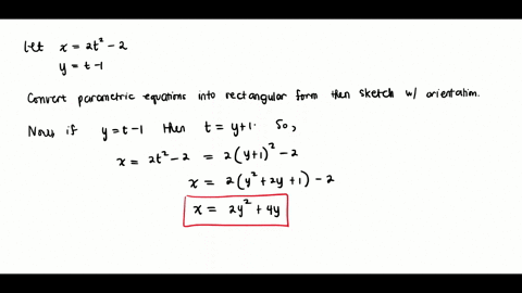 Consider the parametric equation x = t + 5, y = t^2 + 5....
