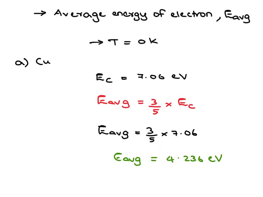 SOLVED: Calculate the average energy for electrons at T = 0 K in a) copper whose Fermi energy is ...