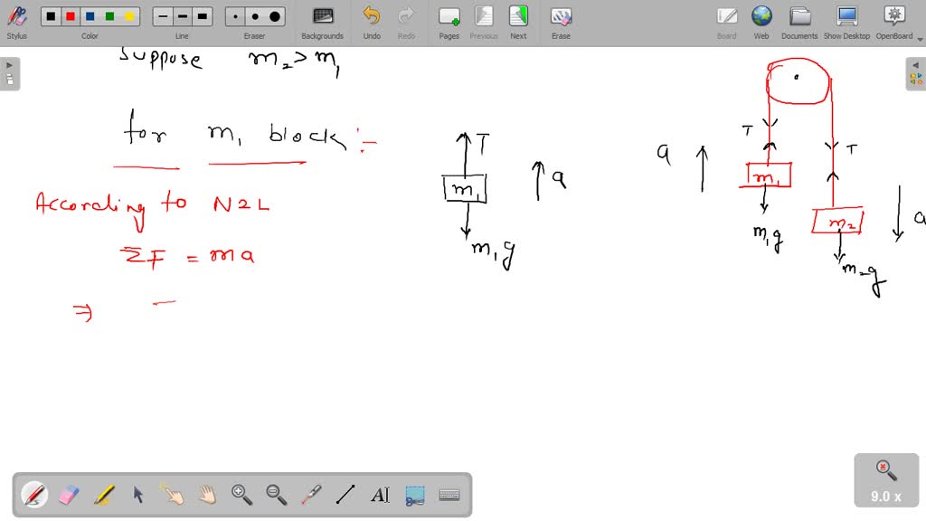 SOLVED: Mass m1 and m2 are connected by a strong light string which passes over an ideal pulley ...