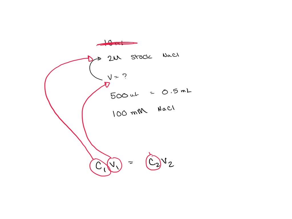 SOLVED: NaCl You have 10 mL of a 2 M stock solution of NaCl. What volume of NaCl stock would you ...