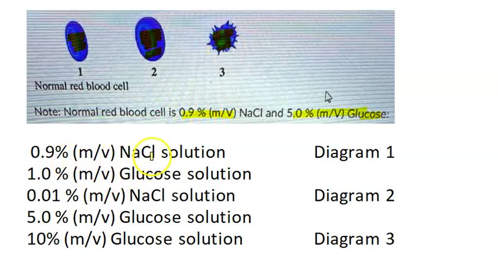 SOLVED: Normal red blood cell Note: Normal red blood cell is 0.9 % (m/V) NaCl and 5.0 % (m/V ...