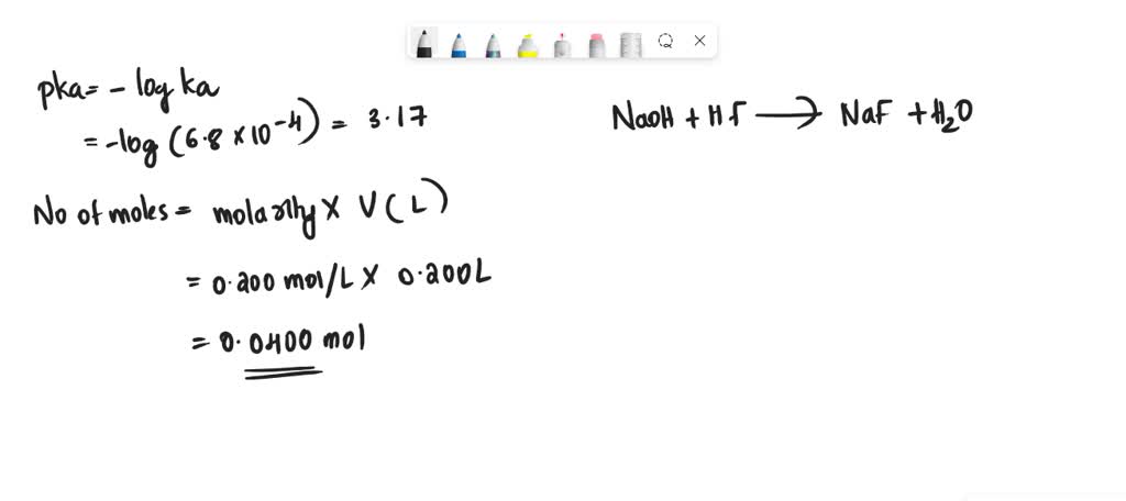 SOLVED: How many moles of NaOH need to be added to 200.0 mL of a 0.200 M solution of HF to make ...