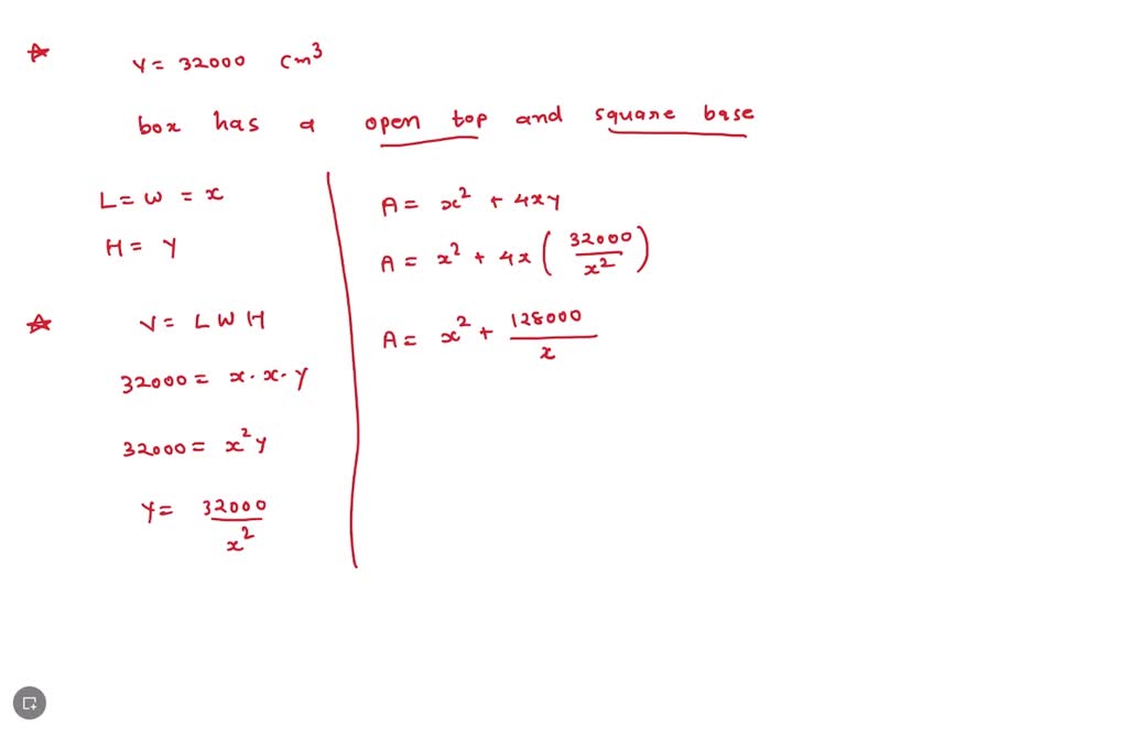 SOLVED: You are to design a box with a square base and open top to have ...