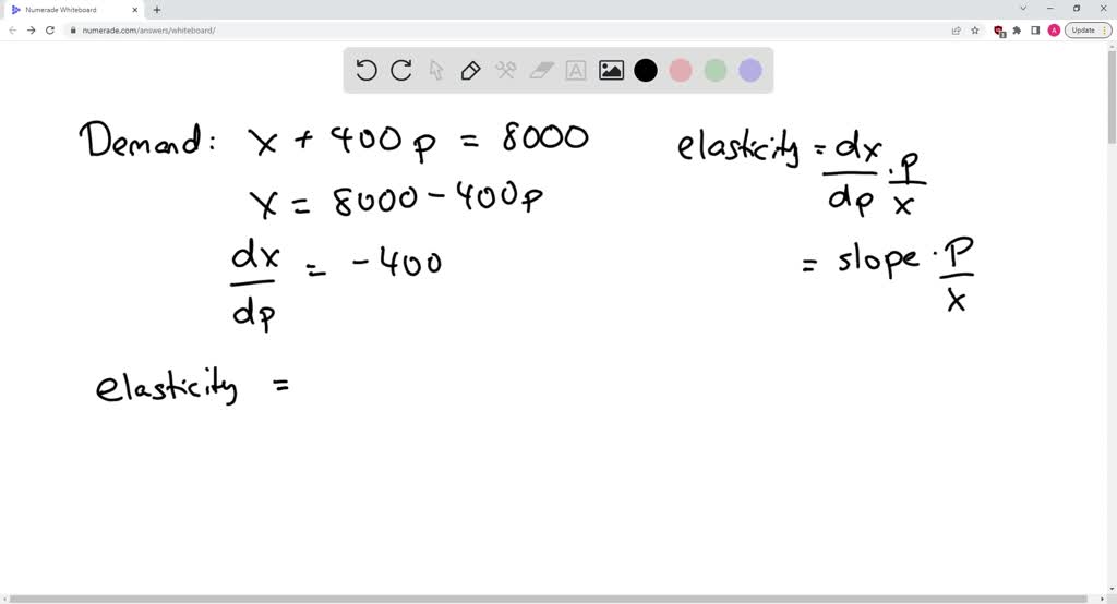SOLVED: Suppose that a price p and demand x are related through the price-demand equation x ...