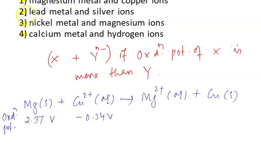 SOLVED: Predict if there is a spontaneous redox reaction between: 1 ...