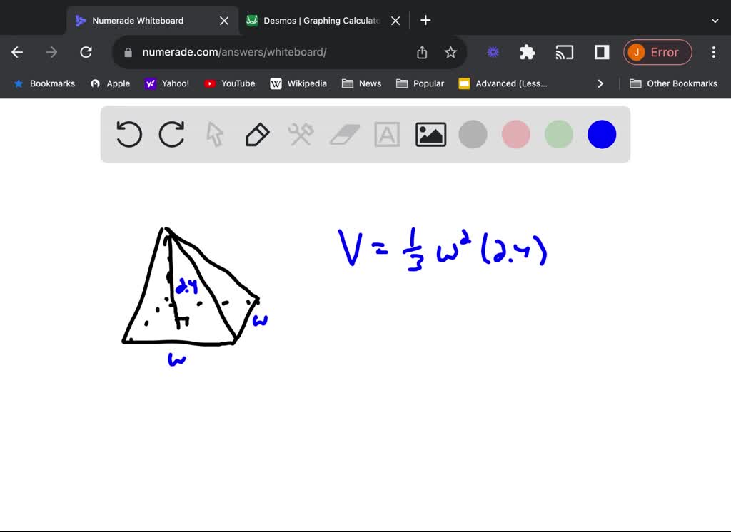 SOLVED: A regular square pyramid has volume of 2400 cm^(3) and height of 18cm, what is the ...