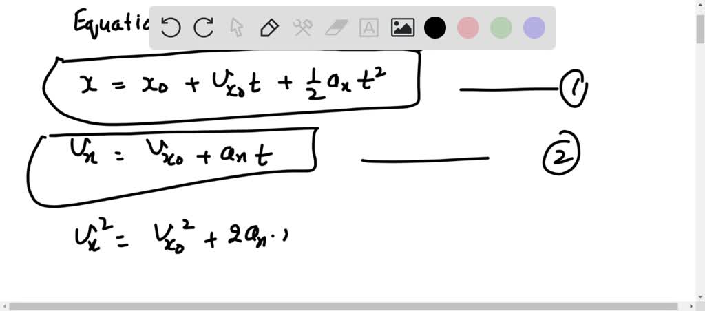 SOLVED: Kinematic Equations: Yf = Yi + Viy * t + 1/2 * ay * t^2 Vf ...