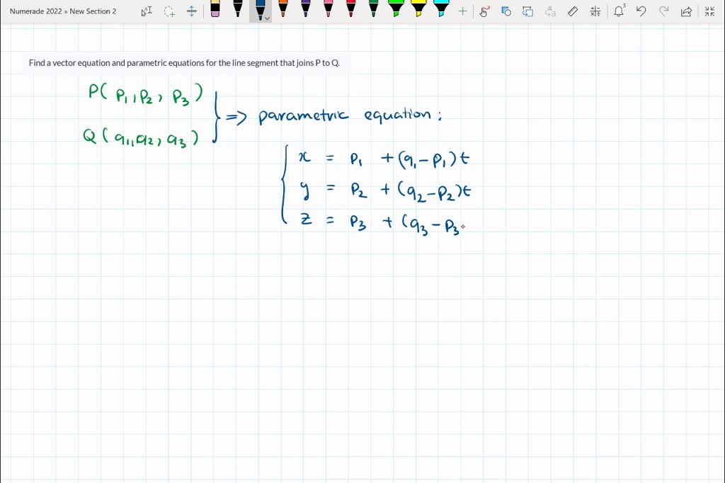 Solved Find A Vector Equation And Parametric Equations For The Line Segment That Joins P To Q