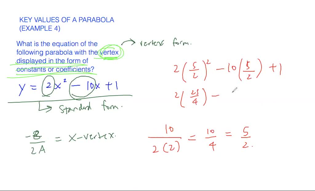 Key values of a parabola - example 1 | Numerade