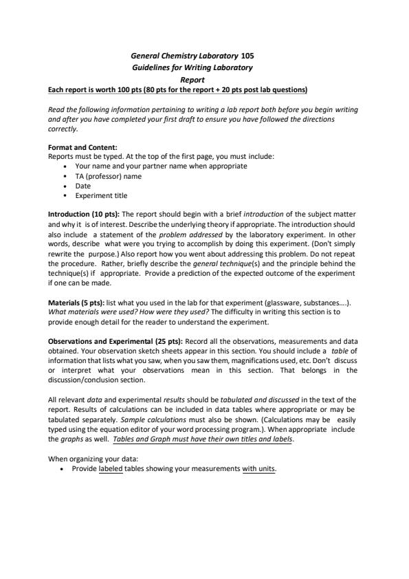 Chemistry Lab Report Example