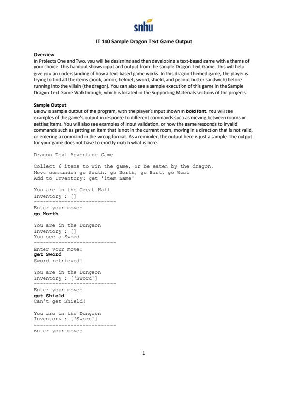 SOLVED: You work for a small company that creates text-based games. You ...