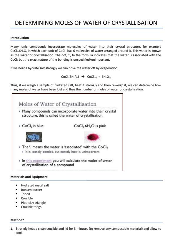 Texts Determination Of The Number Of Moles Of Crystal Water In Bacl2