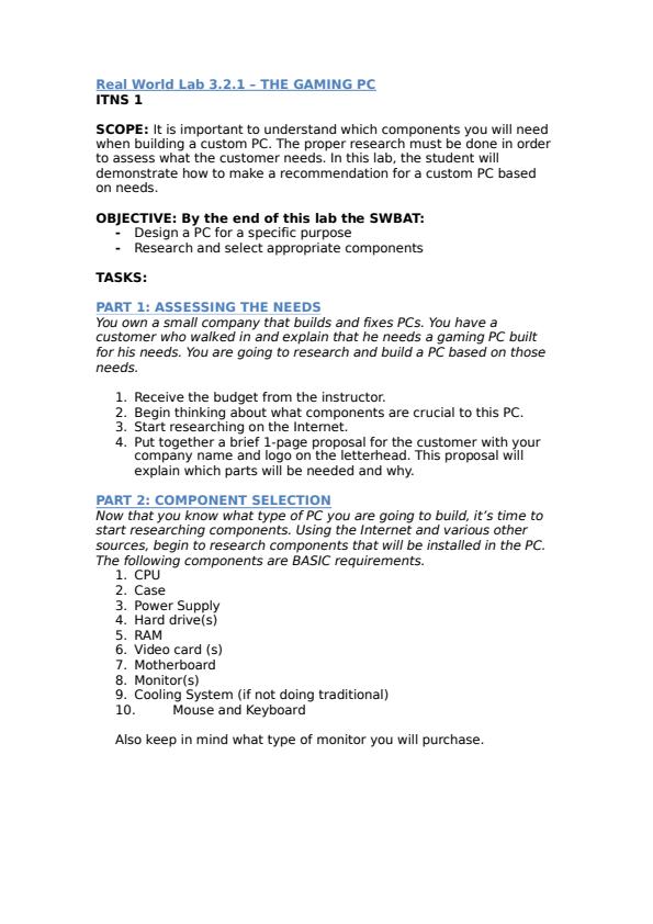 SOLVED: 15.1 Building a Computer From Scratch You work at a computer ...