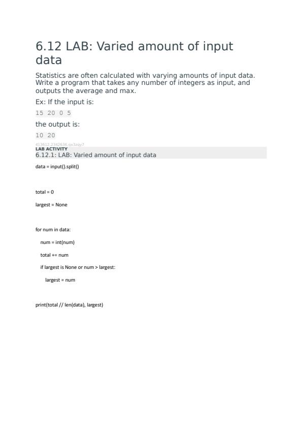 Lab Varied Amount Of Input Data Statistics Are Often Calculated With Varying Amounts Of Input