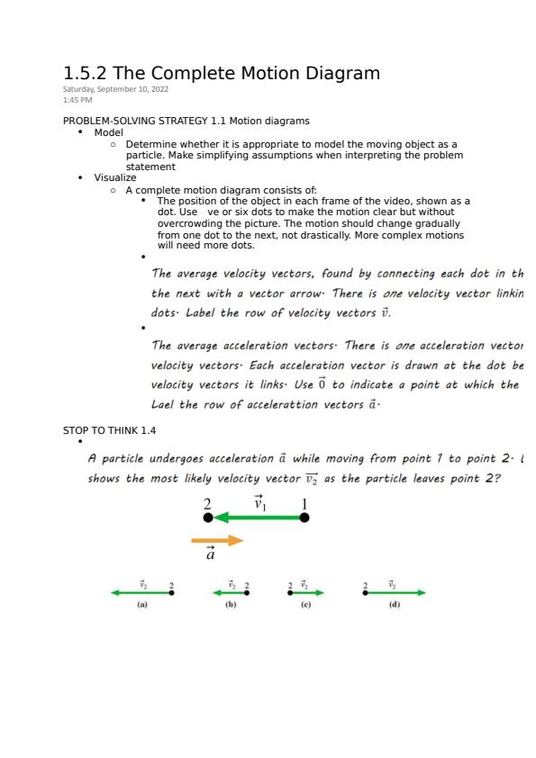 Problems 1 through 3 show a partial motion diagram. For each: a ...