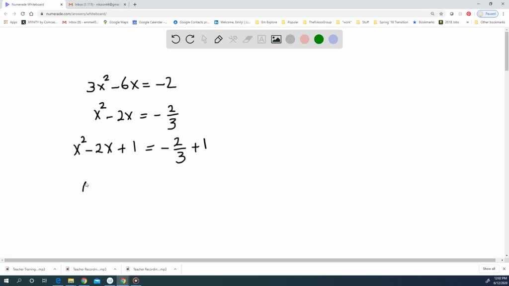 SOLVED Solve Each Equation By Completing The Square X 2 6 X 3 0