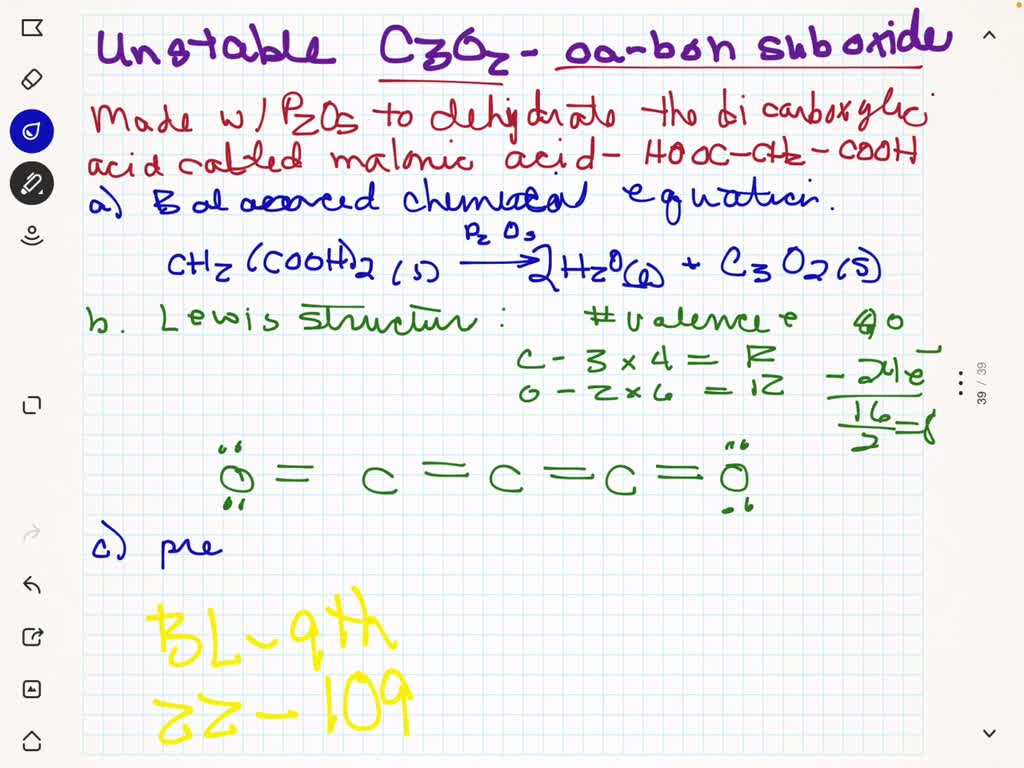SOLVED:Carbon suboxide, C3 O2, is a linear molecule with the two oxygen ...