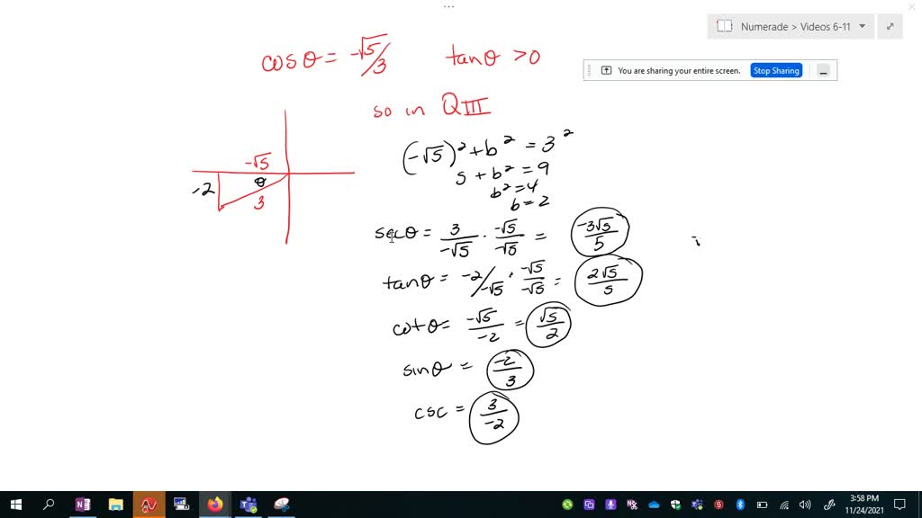 SOLVED:Find the value of each of the other five trigonometric functions for an angle θ, without ...