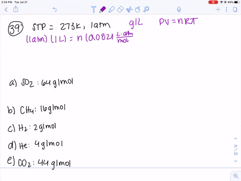 SOLVED:Calculate the density in g/L of each of these gases at STP ...