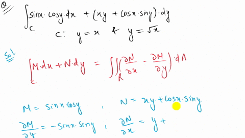 SOLVED:Use Green's Theorem to evaluate the line integral. ∫C sinx cosy ...