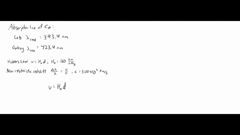 (II) If an absorption line of calcium is normally found at a wavelength ...