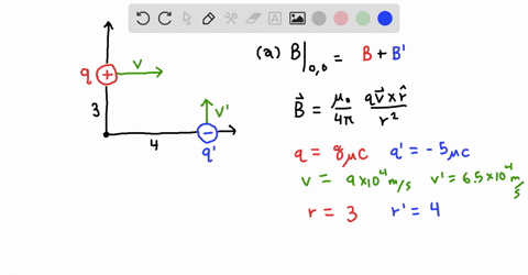 SOLVED:A pair of point charges, q=+8.00 μC and q^'=-5.00 μC are moving ...