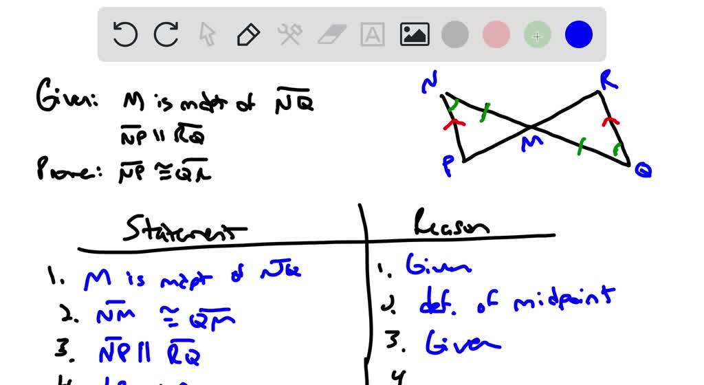 SOLVED:First prove that triangles are congruent, and then use CPCTC. Given: (M is the midpoint ...