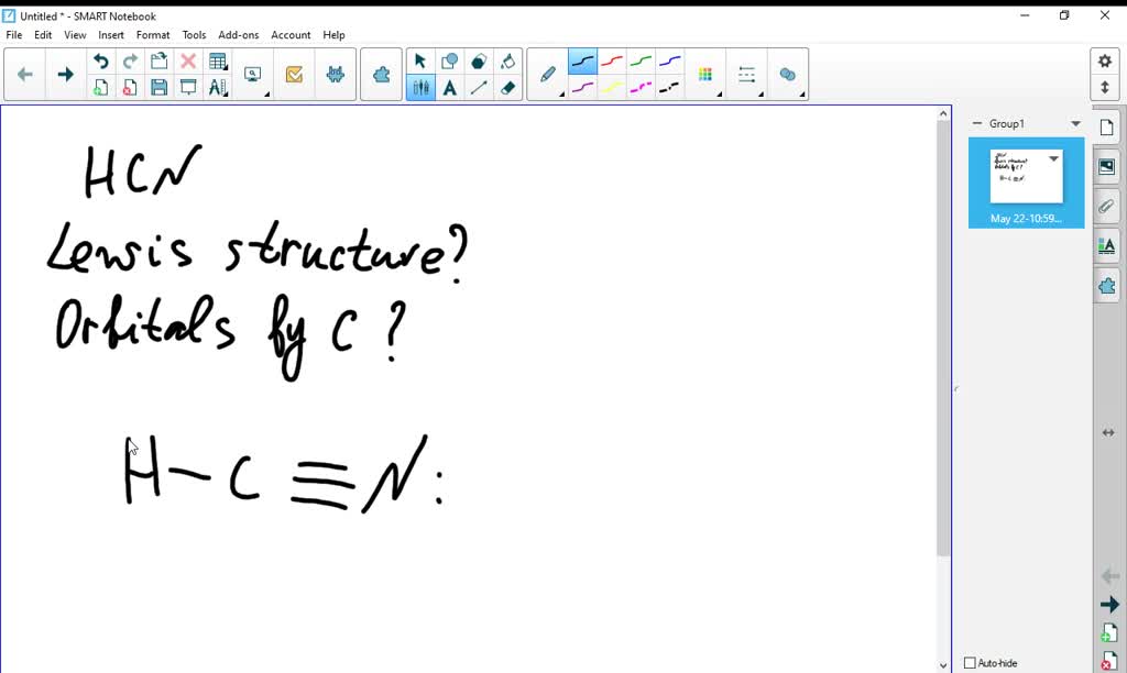 Hydrogen cyanide, HCN, is a linear triatomic molecule. Draw its ...