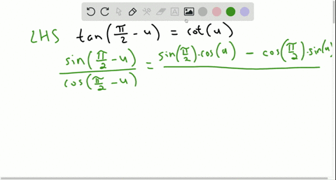 SOLVED:19-22 . Prove the cofunction identity using the addition and subtraction formulas. tan((π ...