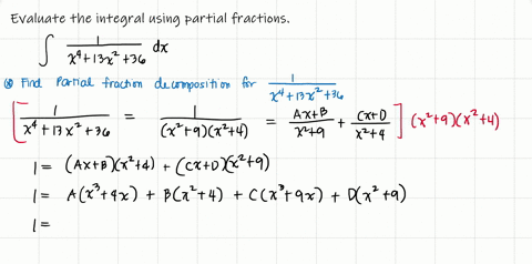SOLVED:Use partial fractions to evaluate the given integral. ∫(1)/(x^4+13 x^2+36) d x