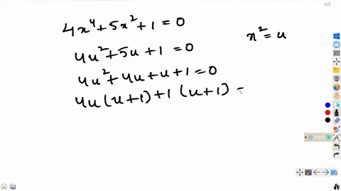 SOLVED:The following exercises are not grouped by type. Solve each equation. 4 x^4+5 x^2+1=0