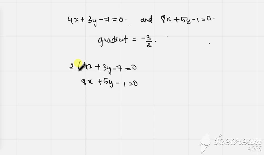 SOLVED:Equation of the line which is concurrent with the lines 4 x+3 y ...