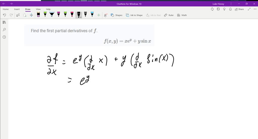 SOLVED:Find the first partial derivatives of f. f(x, y)=x e^y+y sinx