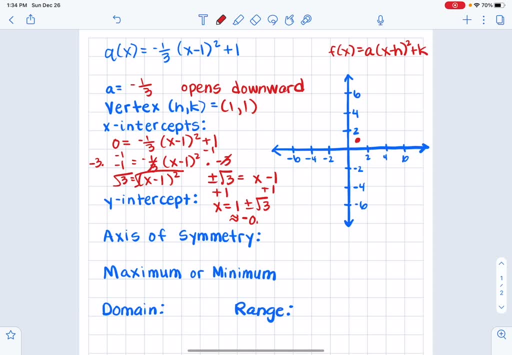 SOLVED:For Exercises 7–14, a. Determine whether the graph of the parabola b. Identify the vertex ...