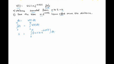 SOLVED:Suppose that a particle moving along a coordinate line has velocity v(t)=25+10 e^-0.05 t ...