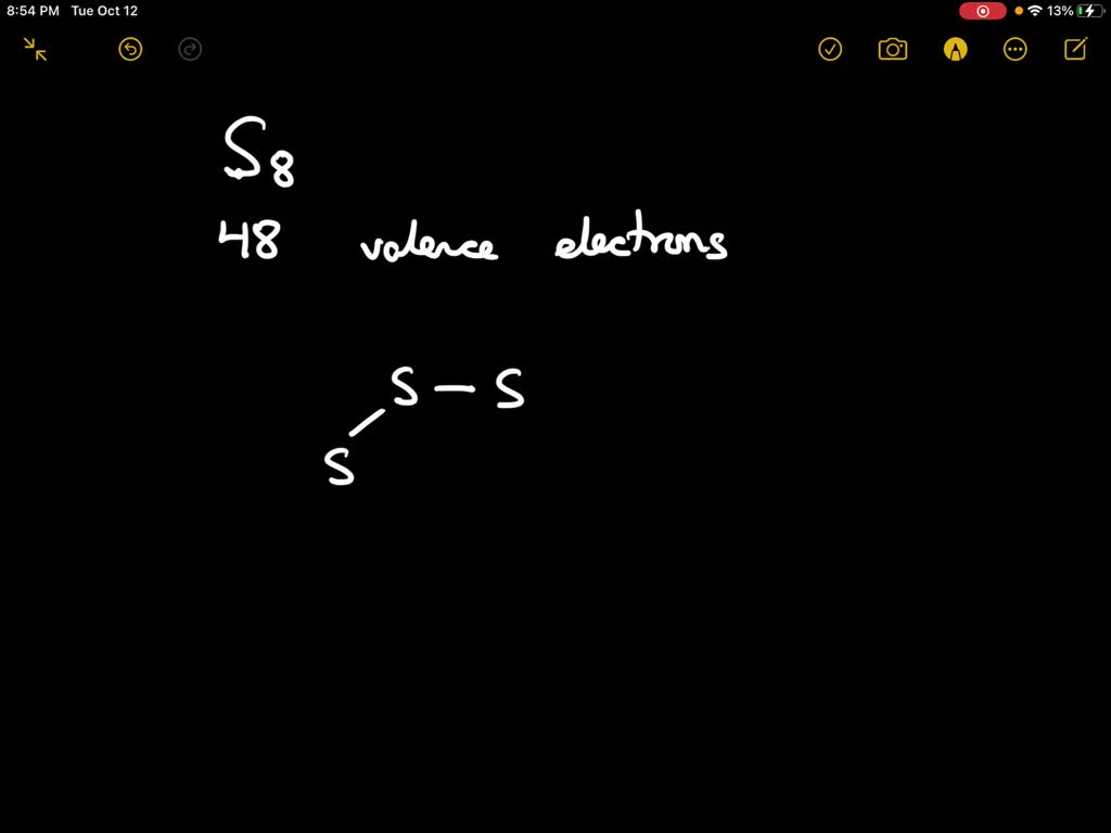 Solid sulfur consists of eight-membered rings of sulfur atoms. Write ...