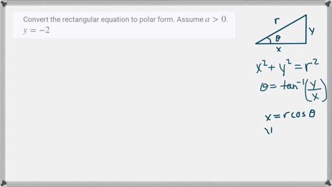 SOLVED:Convert the rectangular equation to polar form. Assume a>0. y=-2