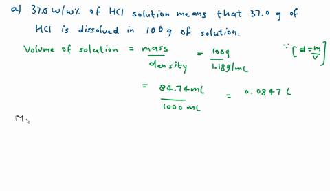 ⏩SOLVED:Commercially available concentrated hydrochloric acid is… | Numerade