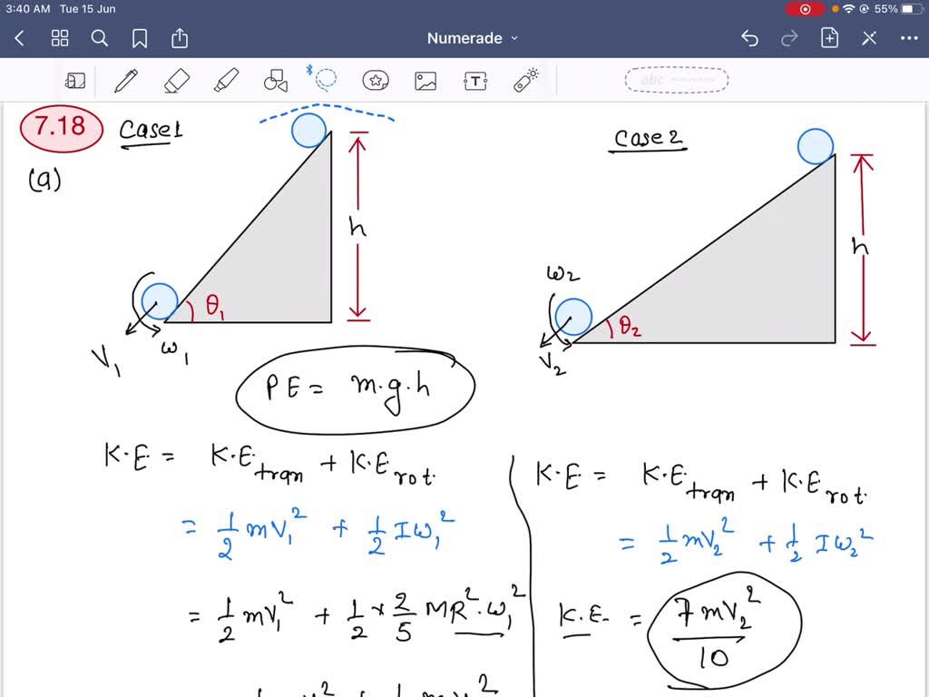 SOLVED:A solid sphere rolls down two different inclined planes of the same heights but different ...