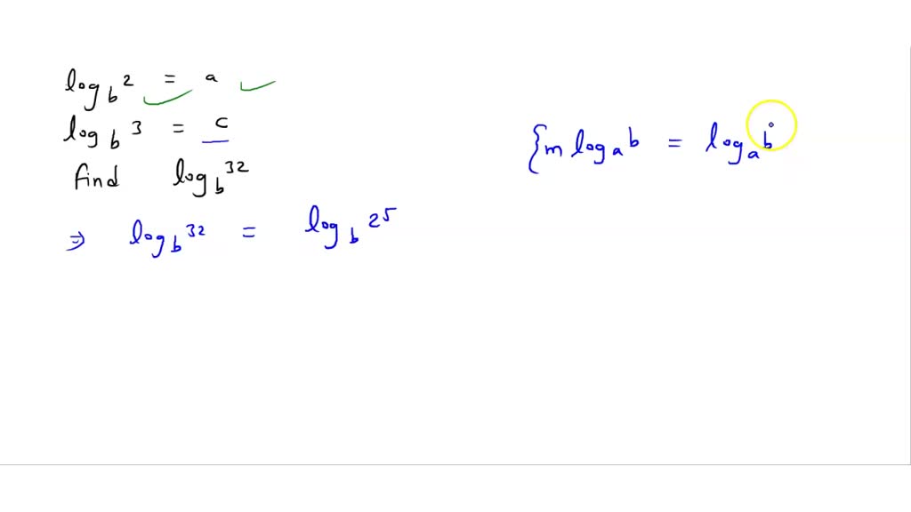⏩SOLVED:Suppose logb 2=a and logb 3=c . Use the properties of… | Numerade