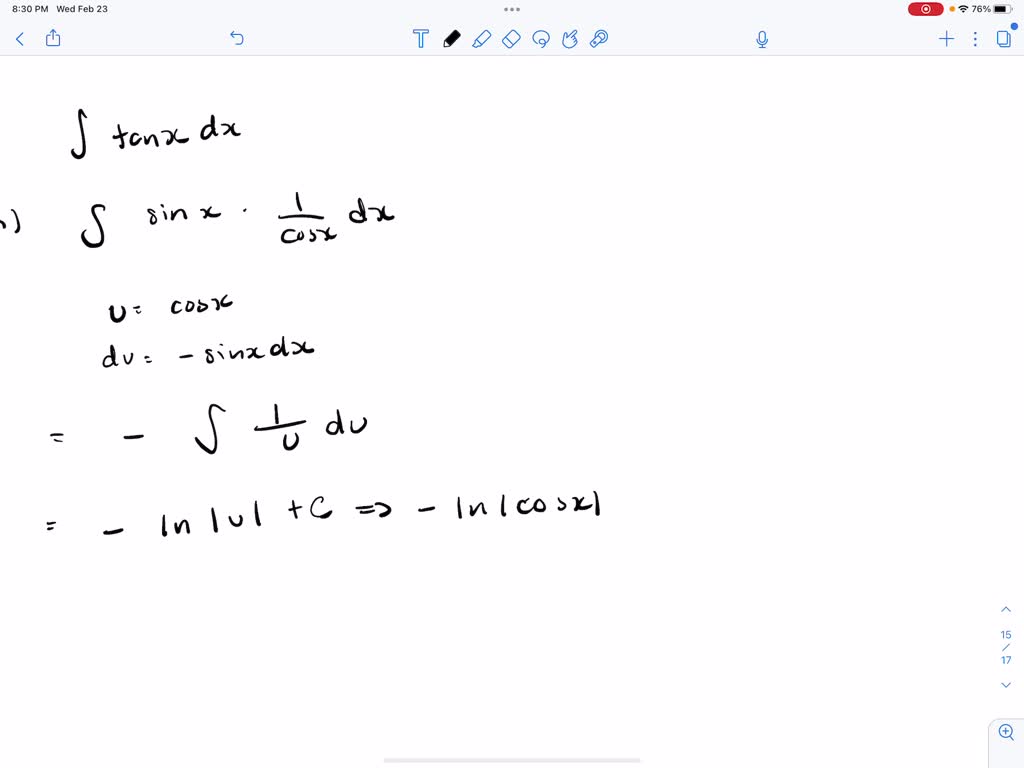 SOLVED:Prove the integration formula ∫tanx d x=ln|secx|+C. (a) by using ...