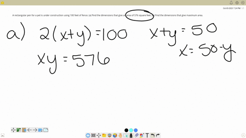 ⏩SOLVED:A rectangular pen for a pet is under construction using 100 ...