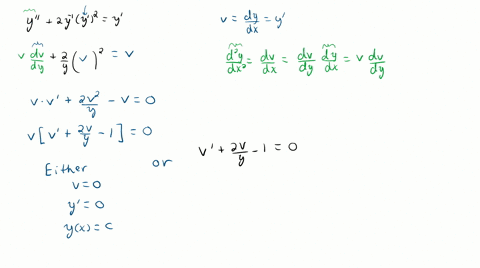 SOLVED:Solve the given differential equation. y^''+2 y^-1(y^')^2=y^'