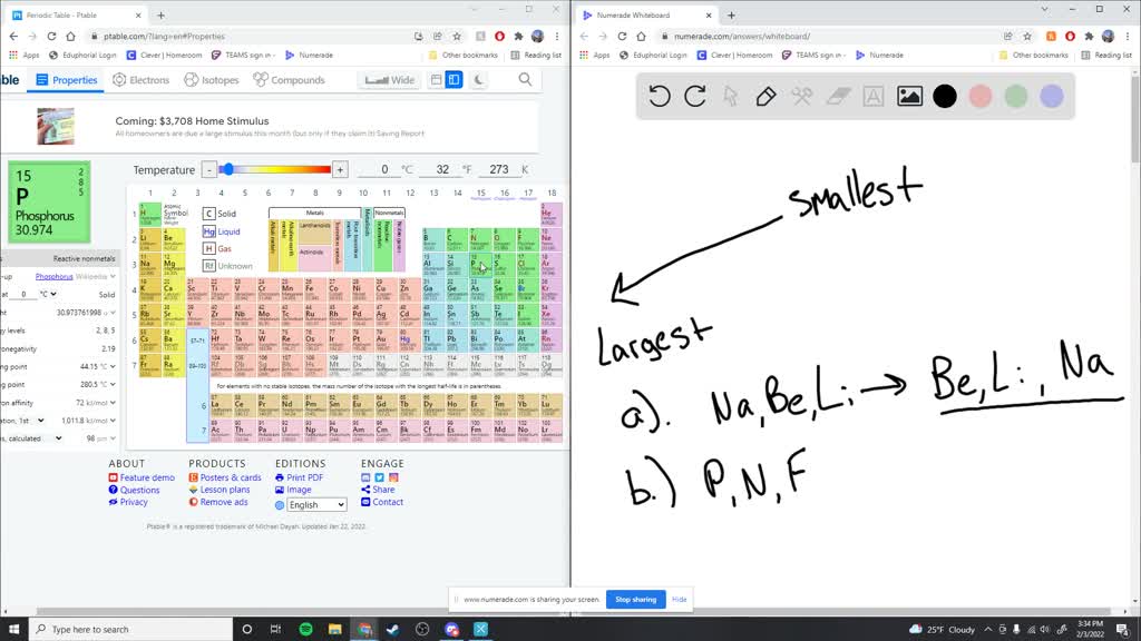 SOLVED:Using only a periodic table as a guide, arrange each of the ...