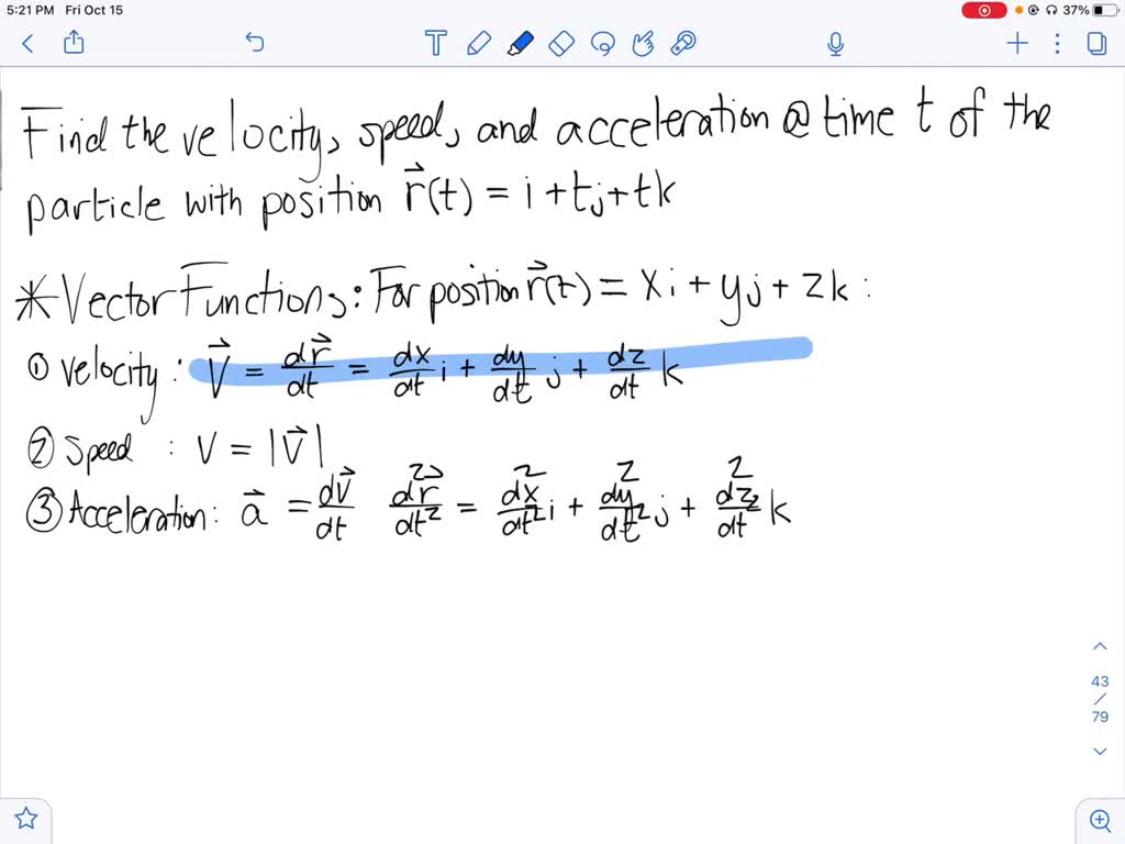 SOLVED:Find the velocity, speed, and acceleration at time t of the particle whose position is 𝐫 ...